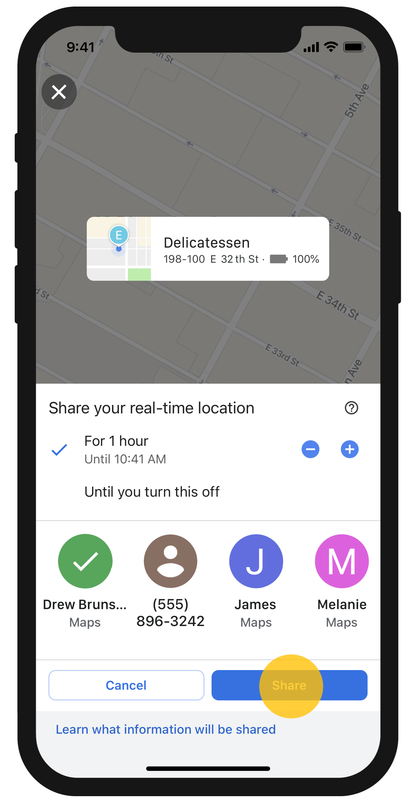 Share your location in Maps on iPhone® - Guidebooks with Google